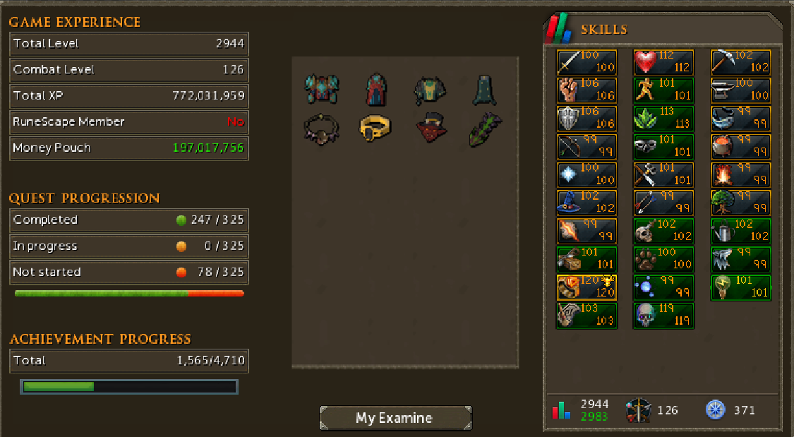 RS3 Main | 2980+ Total Level | 370+ QP | 770M+ XP | 1560+ Achievement ...